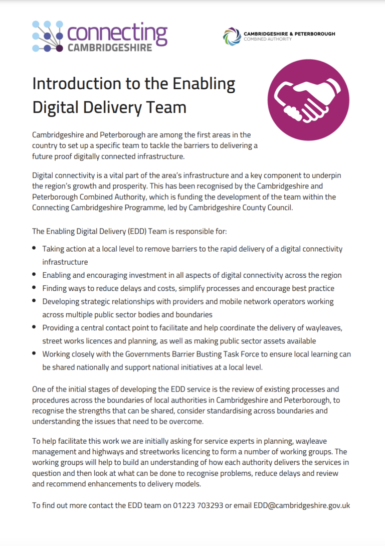 Introduction to Enabling Digital Delivery Team - Connecting Cambridgeshire