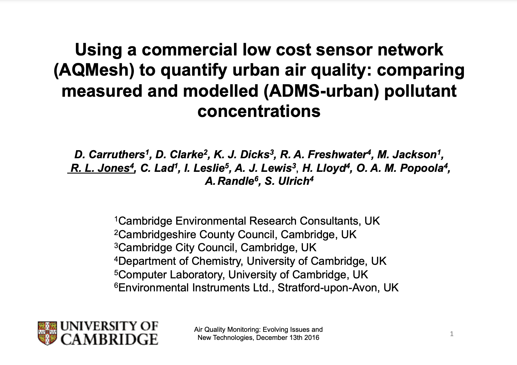 Using A Commercial Low Cost Sensor Network Aqmesh To Quantify Urban